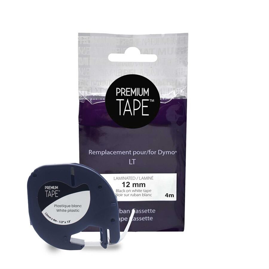 Dymo 91331 Plastic Label Alternative Black/White 12mm